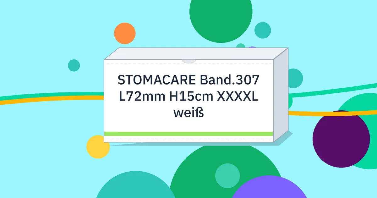 Symbolbild: Packung mit der Aufschrift STOMACARE Band.307 L72mm H15cm XXXXL weiß (PZN 07663577) – Verfügbarkeit und Bezug in Apotheken in Frankfurt am Main