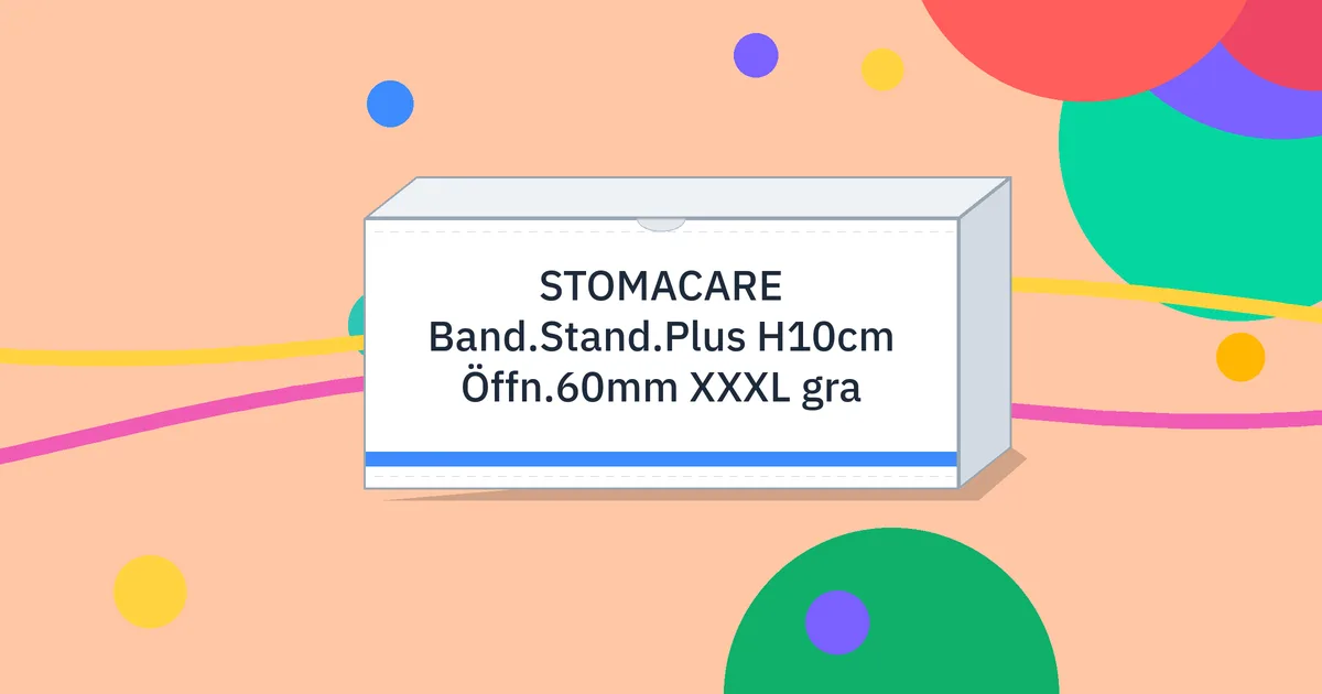 Symbolbild: Packung mit der Aufschrift STOMACARE Band.Stand.Plus H10cm Öffn.60mm XXXL gra (PZN 16750163) – Verfügbarkeit und Bezug in Apotheken in Frankfurt am Main