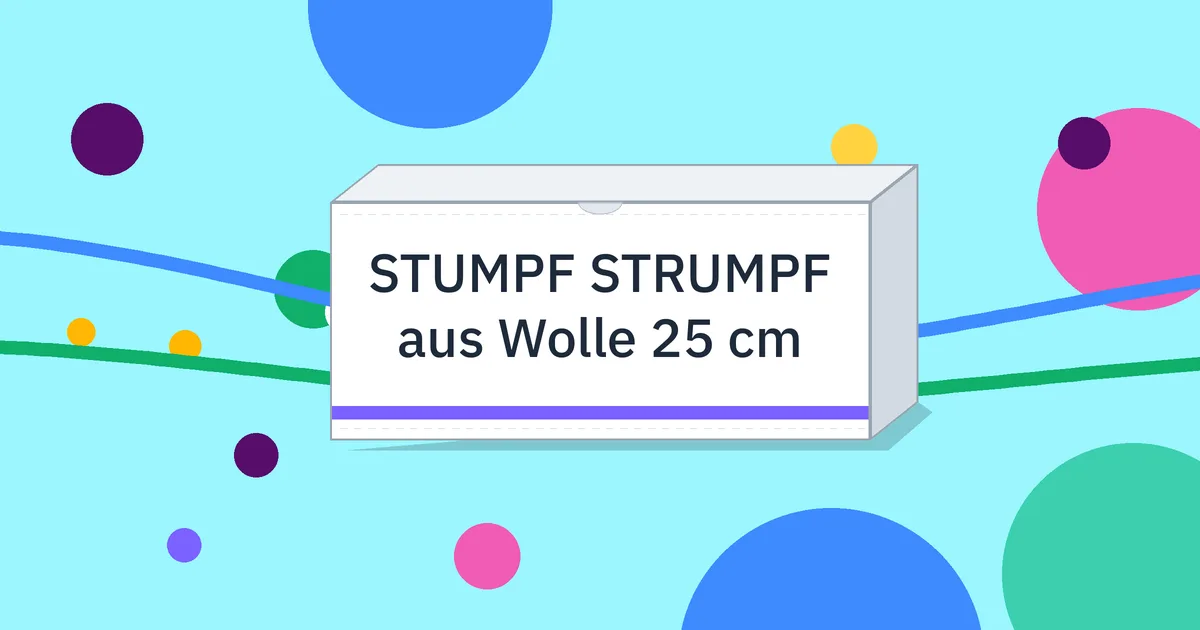 Symbolbild: Packung mit der Aufschrift STUMPF STRUMPF aus Wolle 25 cm (PZN 04865211) – Verfügbarkeit und Bezug in Apotheken in Frankfurt am Main