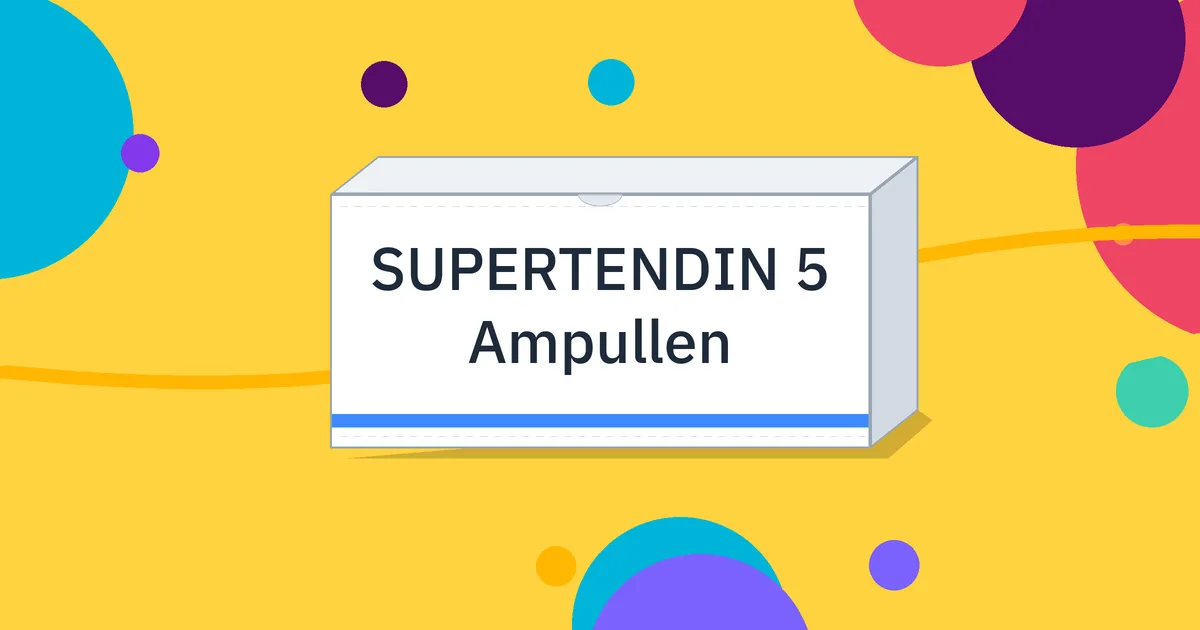 Symbolbild: Packung mit der Aufschrift SUPERTENDIN 5 Ampullen (PZN 01690426) – Verfügbarkeit und Bezug in Apotheken in Frankfurt am Main