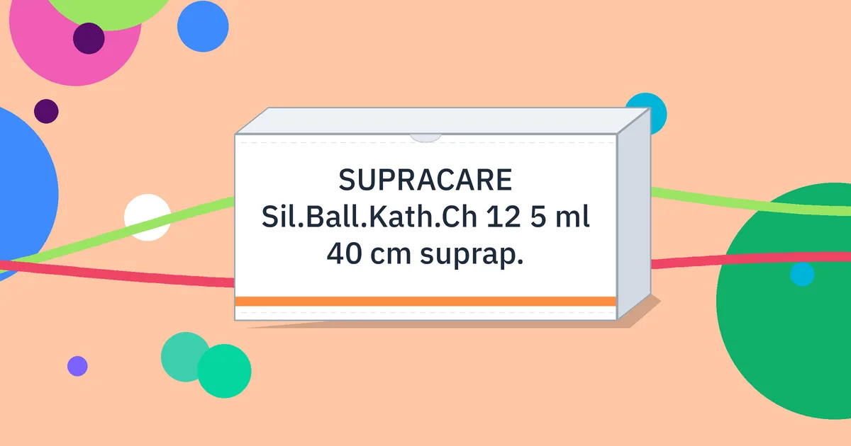 Symbolbild: Packung mit der Aufschrift SUPRACARE Sil.Ball.Kath.Ch 12 5 ml 40 cm suprap. (PZN 04210473) – Verfügbarkeit und Bezug in Apotheken in Frankfurt am Main