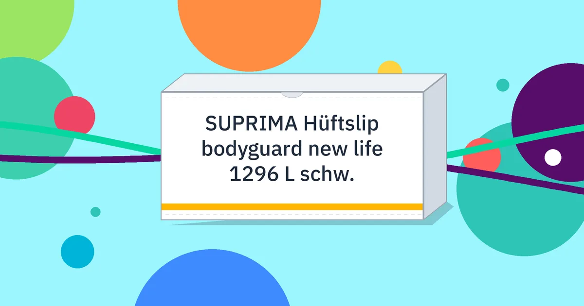 Symbolbild: Packung mit der Aufschrift SUPRIMA Hüftslip bodyguard new life 1296 L schw. (PZN 18401372) – Verfügbarkeit und Bezug in Apotheken in Frankfurt am Main