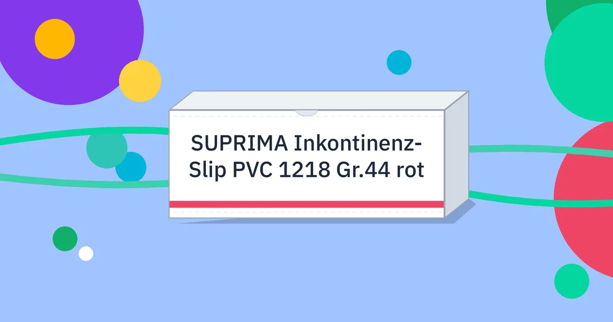 Symbolbild: Packung mit der Aufschrift SUPRIMA Inkontinenz-Slip PVC 1218 Gr.44 rot (PZN 03632485) – Verfügbarkeit und Bezug in Apotheken in Frankfurt am Main