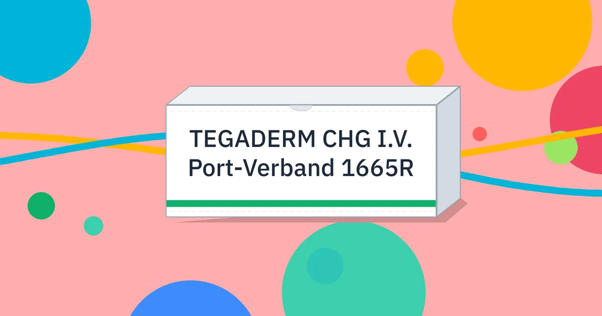 Symbolbild: Packung mit der Aufschrift TEGADERM CHG I.V. Port-Verband 1665R (PZN 19814604) – Verfügbarkeit und Bezug in Apotheken in Frankfurt am Main