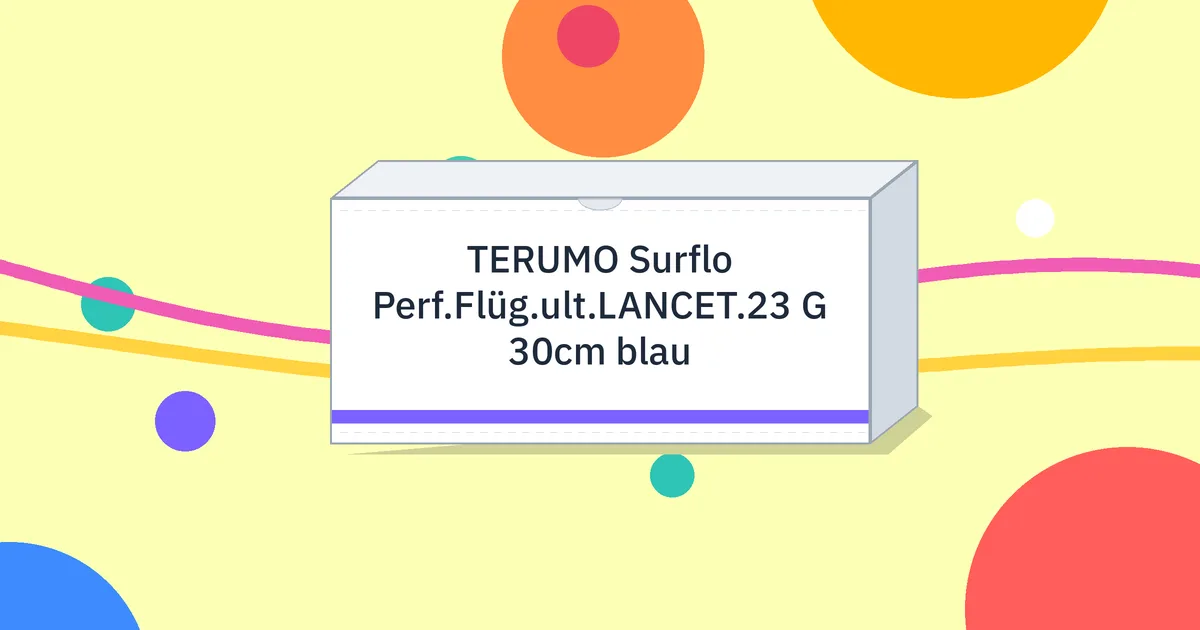 Symbolbild: Packung mit der Aufschrift TERUMO Surflo Perf.Flüg.ult.LANCET.23 G 30cm blau (PZN 18060770) – Verfügbarkeit und Bezug in Apotheken in Frankfurt am Main