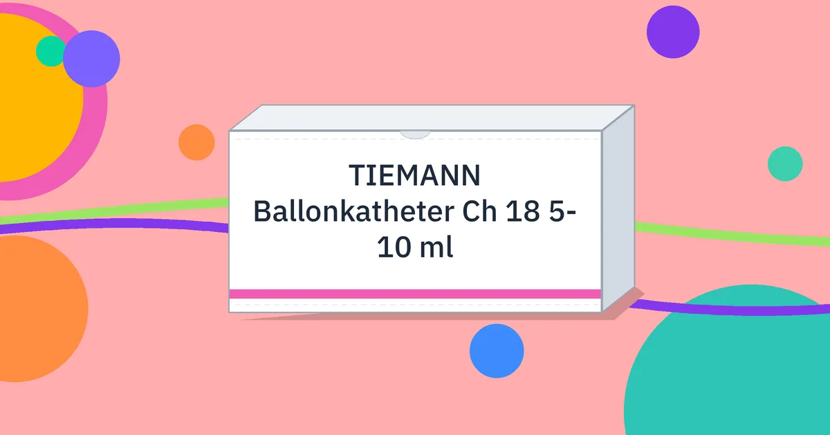 Symbolbild: Packung mit der Aufschrift TIEMANN Ballonkatheter Ch 18 5-10 ml (PZN 00182426) – Verfügbarkeit und Bezug in Apotheken in Frankfurt am Main