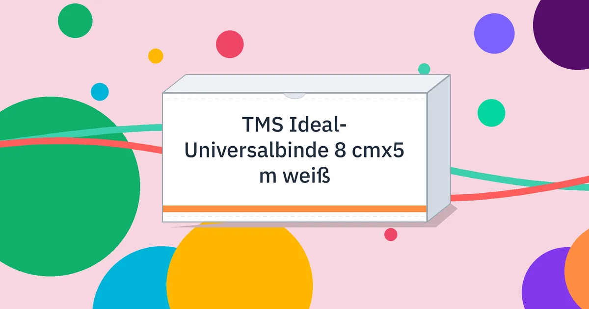 Symbolbild: Packung mit der Aufschrift TMS Ideal-Universalbinde 8 cmx5 m weiß (PZN 18316910) – Verfügbarkeit und Bezug in Apotheken in Frankfurt am Main