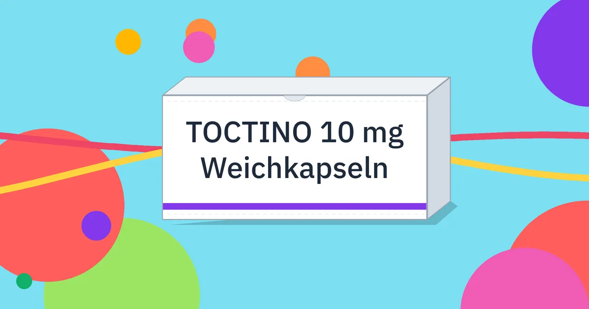 Symbolbild: Packung mit der Aufschrift TOCTINO 10 mg Weichkapseln (PZN 11727142) – Verfügbarkeit und Bezug in Apotheken in Frankfurt am Main