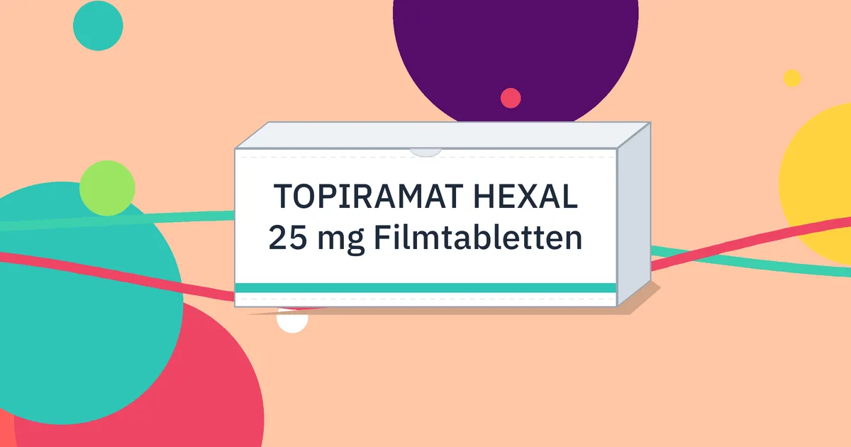 Symbolbild: Packung mit der Aufschrift TOPIRAMAT HEXAL 25 mg Filmtabletten (PZN 02216201) – Verfügbarkeit und Bezug in Apotheken in Frankfurt am Main