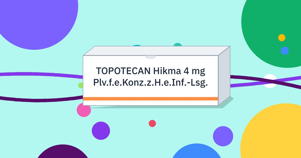 Symbolbild: Packung mit der Aufschrift TOPOTECAN Hikma 4 mg Plv.f.e.Konz.z.H.e.Inf.-Lsg. (PZN 18488924) – Verfügbarkeit und Bezug in Apotheken in Frankfurt am Main