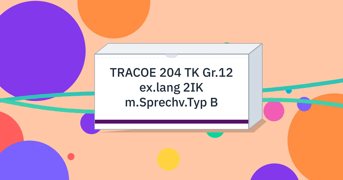 Symbolbild: Packung mit der Aufschrift TRACOE 204 TK Gr.12 ex.lang 2IK m.Sprechv.Typ B (PZN 00918790) – Verfügbarkeit und Bezug in Apotheken in Frankfurt am Main