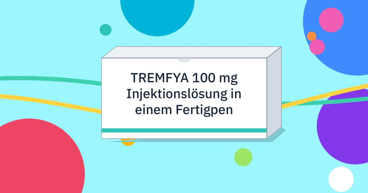 Symbolbild: Packung mit der Aufschrift TREMFYA 100 mg Injektionslösung in einem Fertigpen (PZN 16350050) – Verfügbarkeit und Bezug in Apotheken in Frankfurt am Main