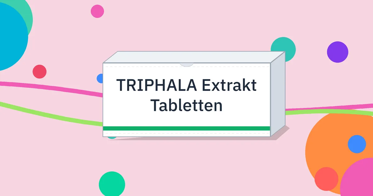 Symbolbild: Packung mit der Aufschrift TRIPHALA Extrakt Tabletten (PZN 01023948) – Verfügbarkeit und Bezug in Apotheken in Frankfurt am Main