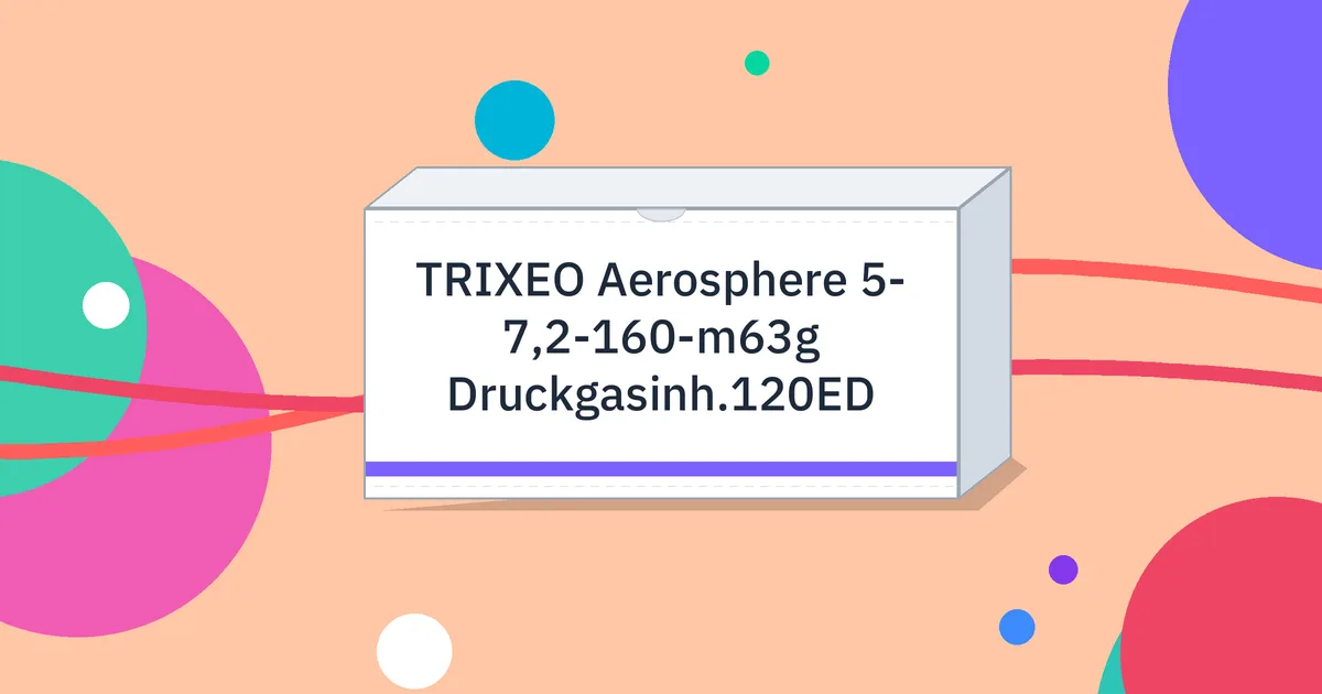 Symbolbild: Packung mit der Aufschrift TRIXEO Aerosphere 5-7,2-160-m63g Druckgasinh.120ED (PZN 17490416) – Verfügbarkeit und Bezug in Apotheken in Frankfurt am Main