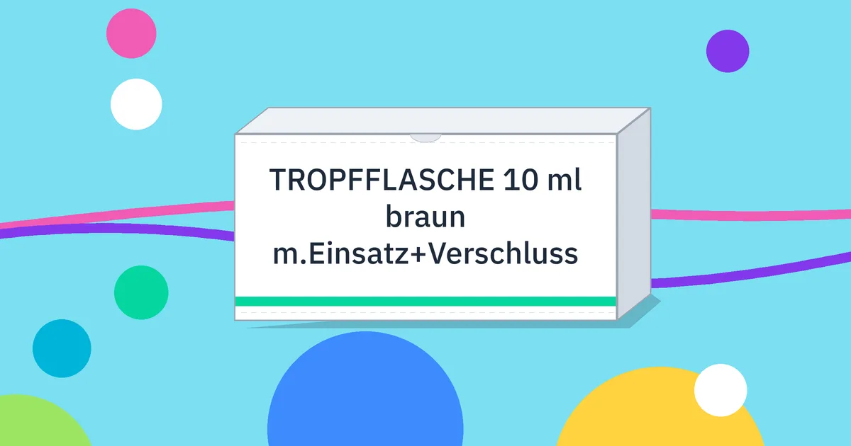 Symbolbild: Packung mit der Aufschrift TROPFFLASCHE 10 ml braun m.Einsatz+Verschluss (PZN 10189381) – Verfügbarkeit und Bezug in Apotheken in Frankfurt am Main