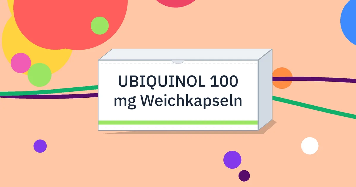 Symbolbild: Packung mit der Aufschrift UBIQUINOL 100 mg Weichkapseln (PZN 17966250) – Verfügbarkeit und Bezug in Apotheken in Frankfurt am Main