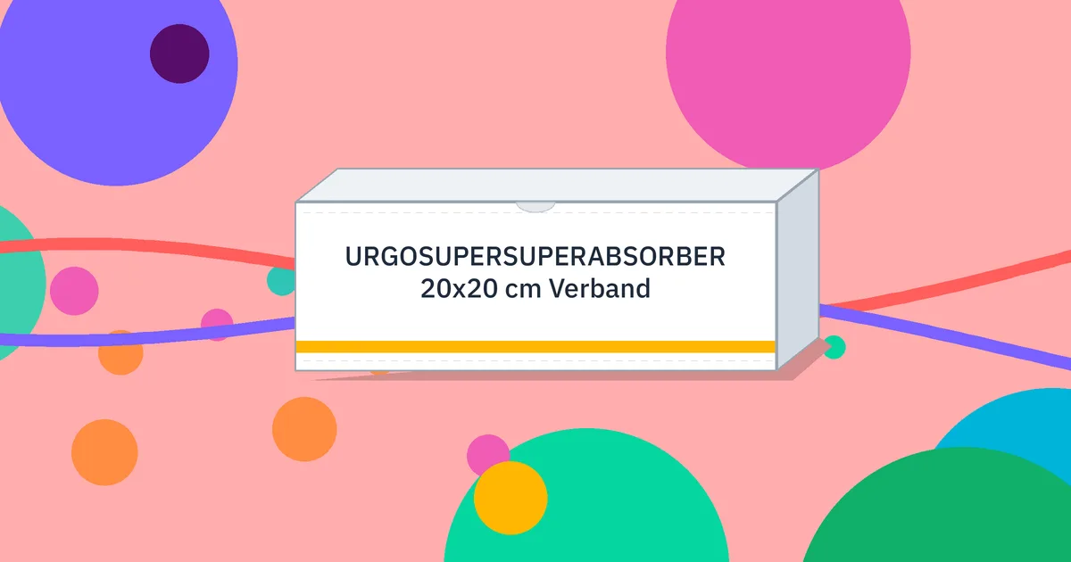 Symbolbild: Packung mit der Aufschrift URGOSUPERSUPERABSORBER 20x20 cm Verband (PZN 10824038) – Verfügbarkeit und Bezug in Apotheken in Frankfurt am Main