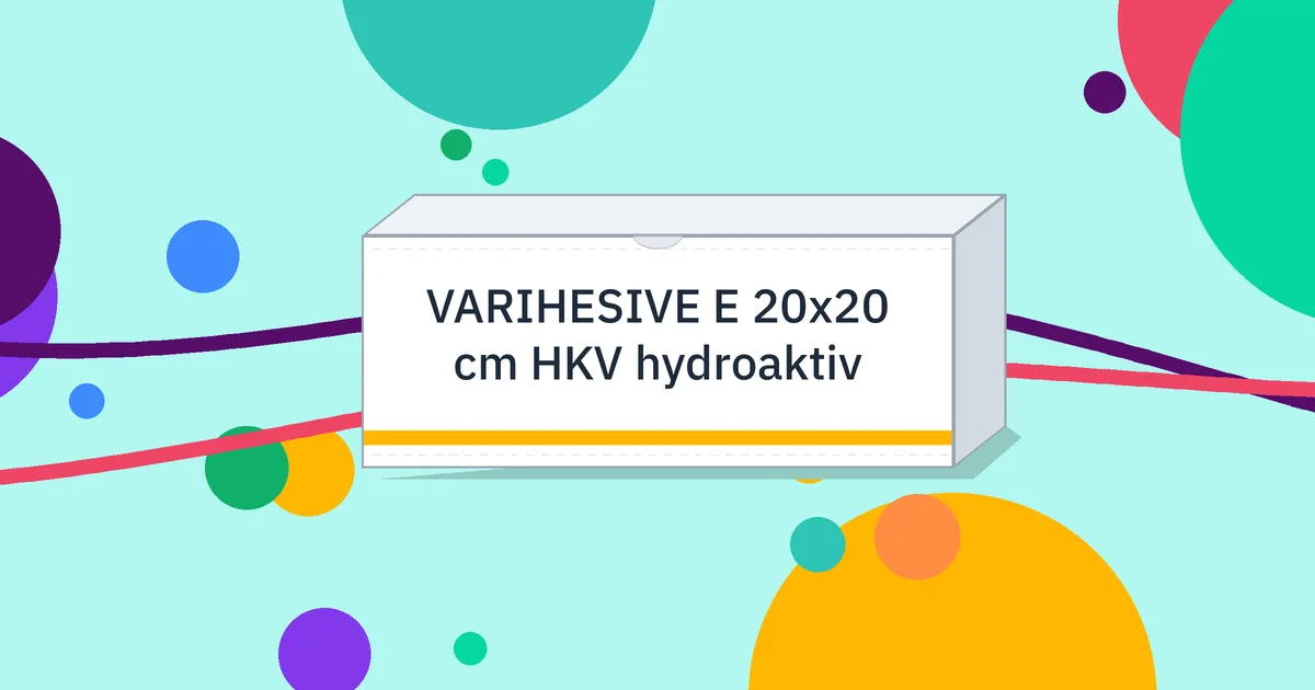 Symbolbild: Packung mit der Aufschrift VARIHESIVE E 20x20 cm HKV hydroaktiv (PZN 12772297) – Verfügbarkeit und Bezug in Apotheken in Frankfurt am Main