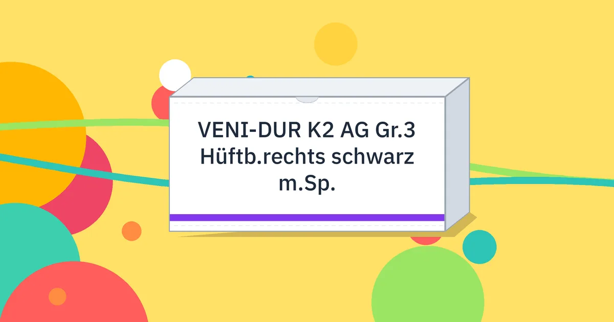 Symbolbild: Packung mit der Aufschrift VENI-DUR K2 AG Gr.3 Hüftb.rechts schwarz m.Sp. (PZN 03250424) – Verfügbarkeit und Bezug in Apotheken in Frankfurt am Main