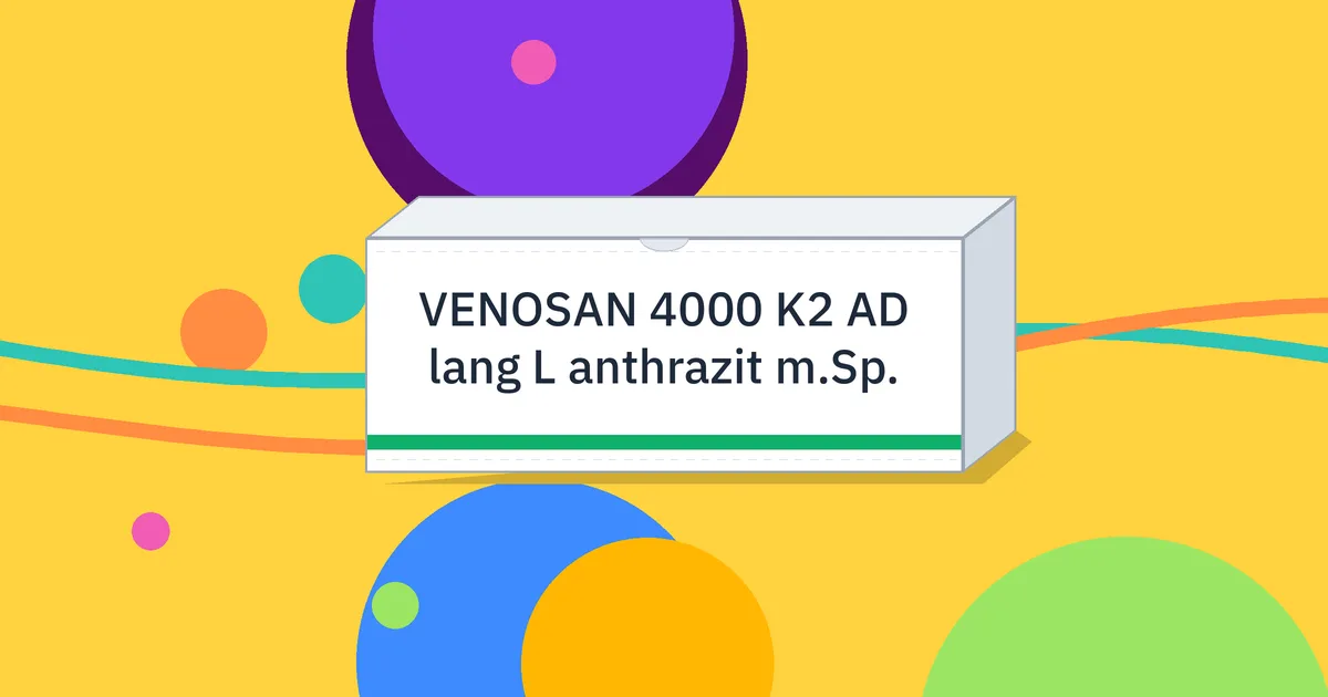 Symbolbild: Packung mit der Aufschrift VENOSAN 4000 K2 AD lang L anthrazit m.Sp. (PZN 16601523) – Verfügbarkeit und Bezug in Apotheken in Frankfurt am Main
