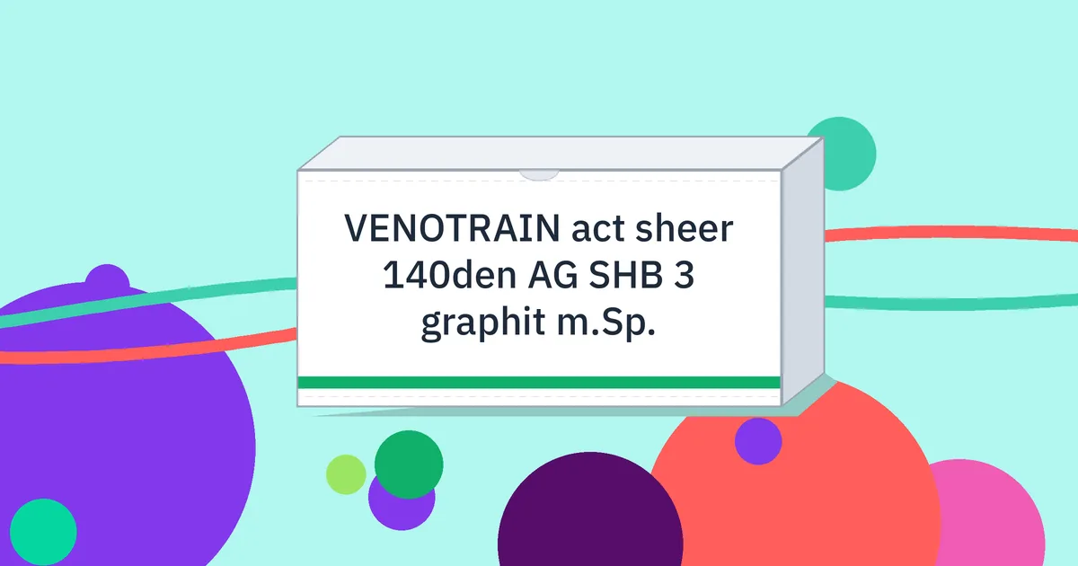 Symbolbild: Packung mit der Aufschrift VENOTRAIN act sheer 140den AG SHB 3 graphit m.Sp. (PZN 16208429) – Verfügbarkeit und Bezug in Apotheken in Frankfurt am Main