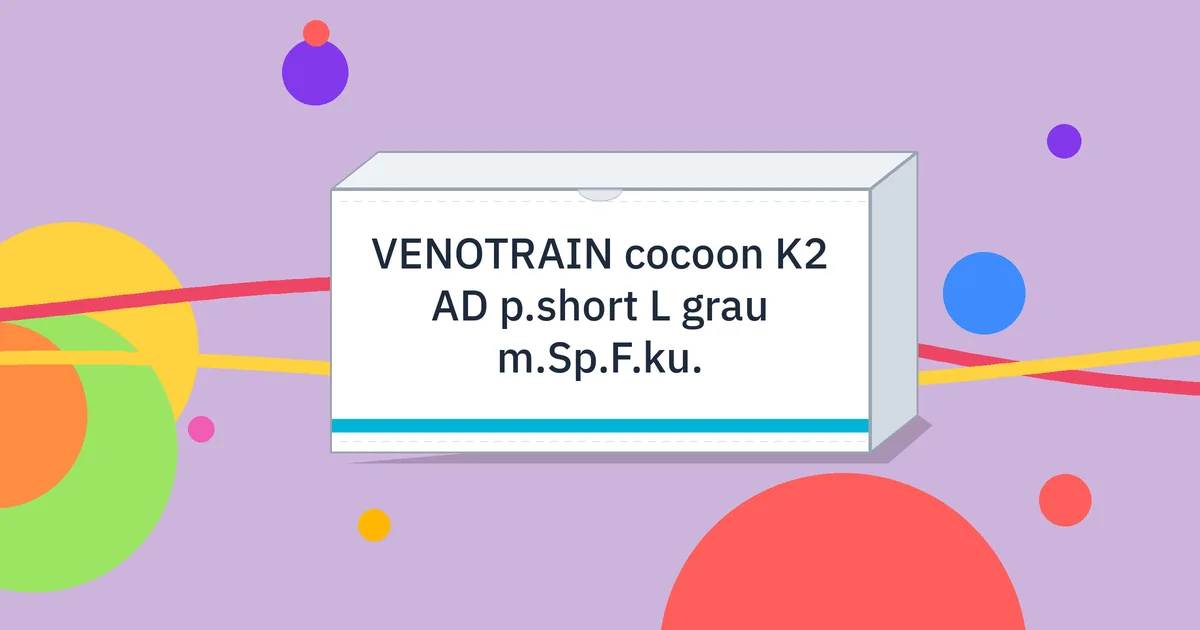 Symbolbild: Packung mit der Aufschrift VENOTRAIN cocoon K2 AD p.short L grau m.Sp.F.ku. (PZN 19198625) – Verfügbarkeit und Bezug in Apotheken in Frankfurt am Main