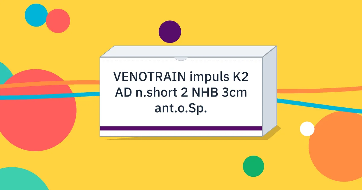 Symbolbild: Packung mit der Aufschrift VENOTRAIN impuls K2 AD n.short 2 NHB 3cm ant.o.Sp. (PZN 15224314) – Verfügbarkeit und Bezug in Apotheken in Frankfurt am Main