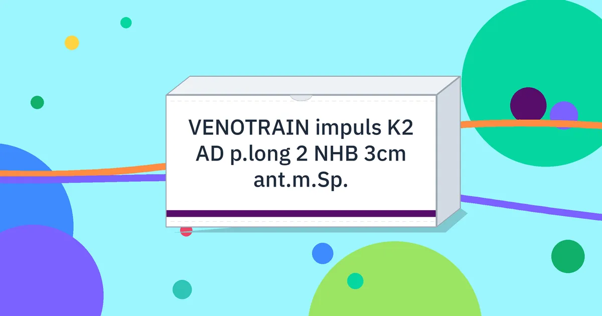Symbolbild: Packung mit der Aufschrift VENOTRAIN impuls K2 AD p.long 2 NHB 3cm ant.m.Sp. (PZN 15224225) – Verfügbarkeit und Bezug in Apotheken in Frankfurt am Main