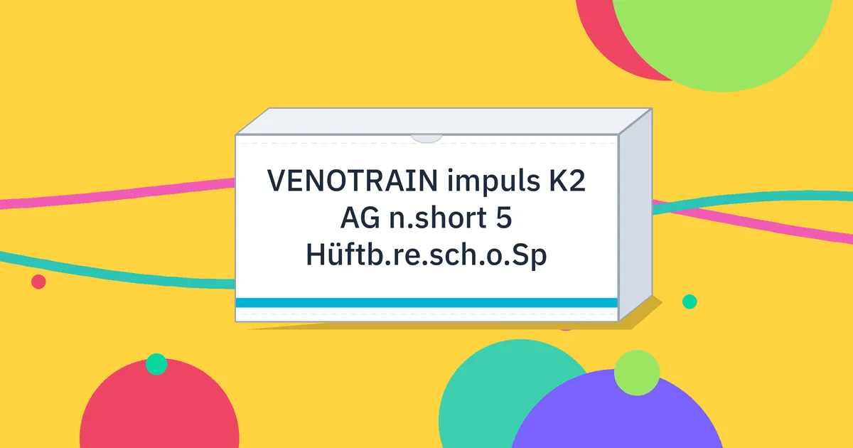 Symbolbild: Packung mit der Aufschrift VENOTRAIN impuls K2 AG n.short 5 Hüftb.re.sch.o.Sp (PZN 10293262) – Verfügbarkeit und Bezug in Apotheken in Frankfurt am Main