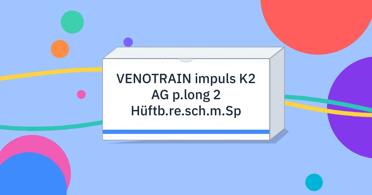 Symbolbild: Packung mit der Aufschrift VENOTRAIN impuls K2 AG p.long 2 Hüftb.re.sch.m.Sp (PZN 10293144) – Verfügbarkeit und Bezug in Apotheken in Frankfurt am Main