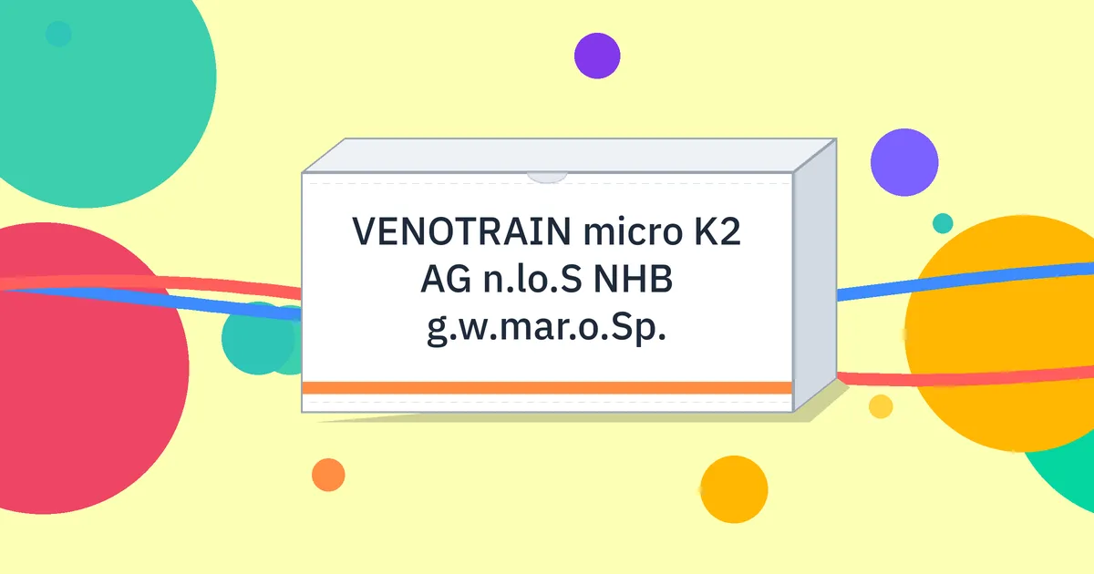 Symbolbild: Packung mit der Aufschrift VENOTRAIN micro K2 AG n.lo.S NHB g.w.mar.o.Sp. (PZN 09035945) – Verfügbarkeit und Bezug in Apotheken in Frankfurt am Main