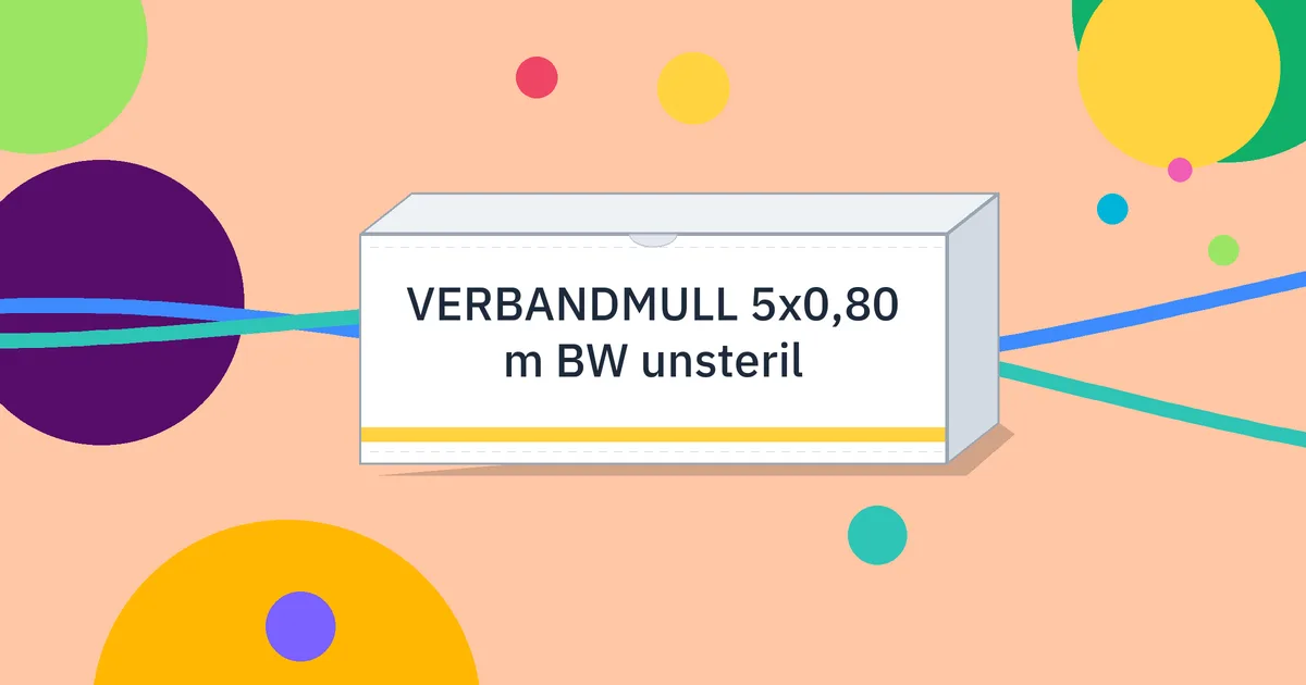 Symbolbild: Packung mit der Aufschrift VERBANDMULL 5x0,80 m BW unsteril (PZN 04046654) – Verfügbarkeit und Bezug in Apotheken in Frankfurt am Main