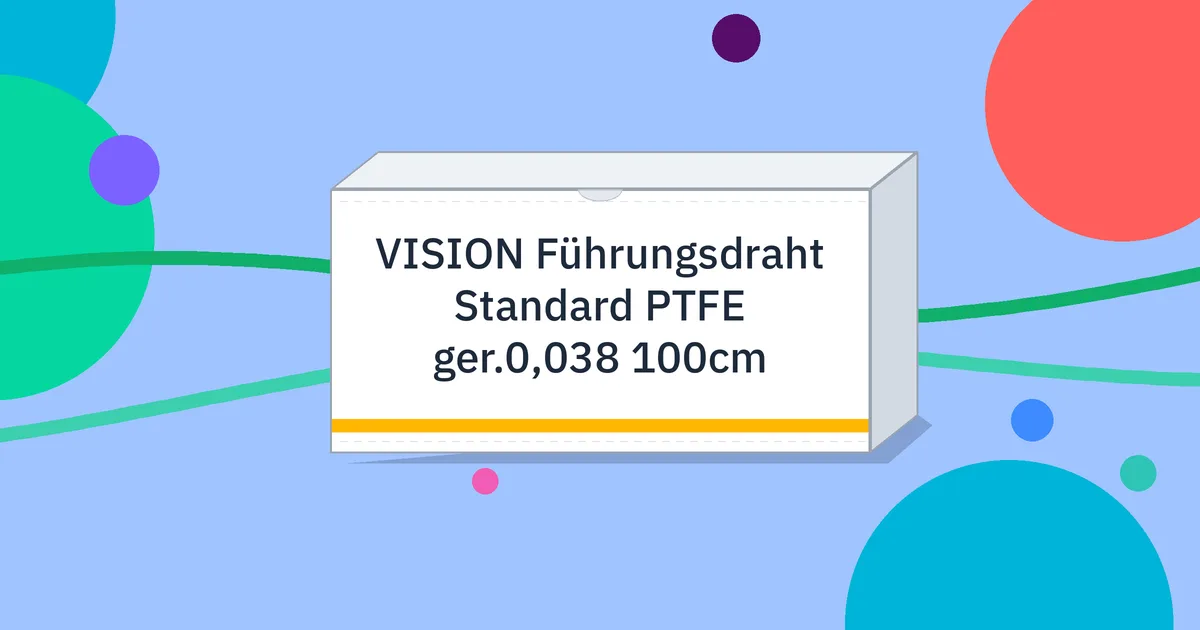 Symbolbild: Packung mit der Aufschrift VISION Führungsdraht Standard PTFE ger.0,038 100cm (PZN 18103775) – Verfügbarkeit und Bezug in Apotheken in Frankfurt am Main