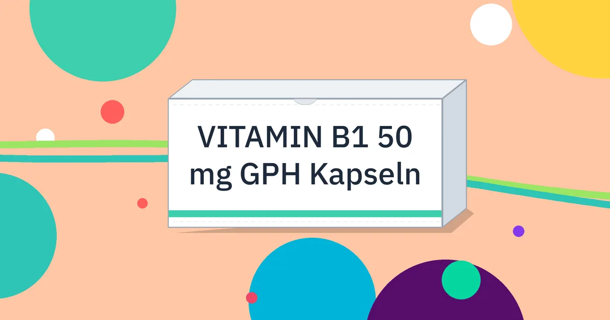 Symbolbild: Packung mit der Aufschrift VITAMIN B1 50 mg GPH Kapseln (PZN 16570952) – Verfügbarkeit und Bezug in Apotheken in Frankfurt am Main