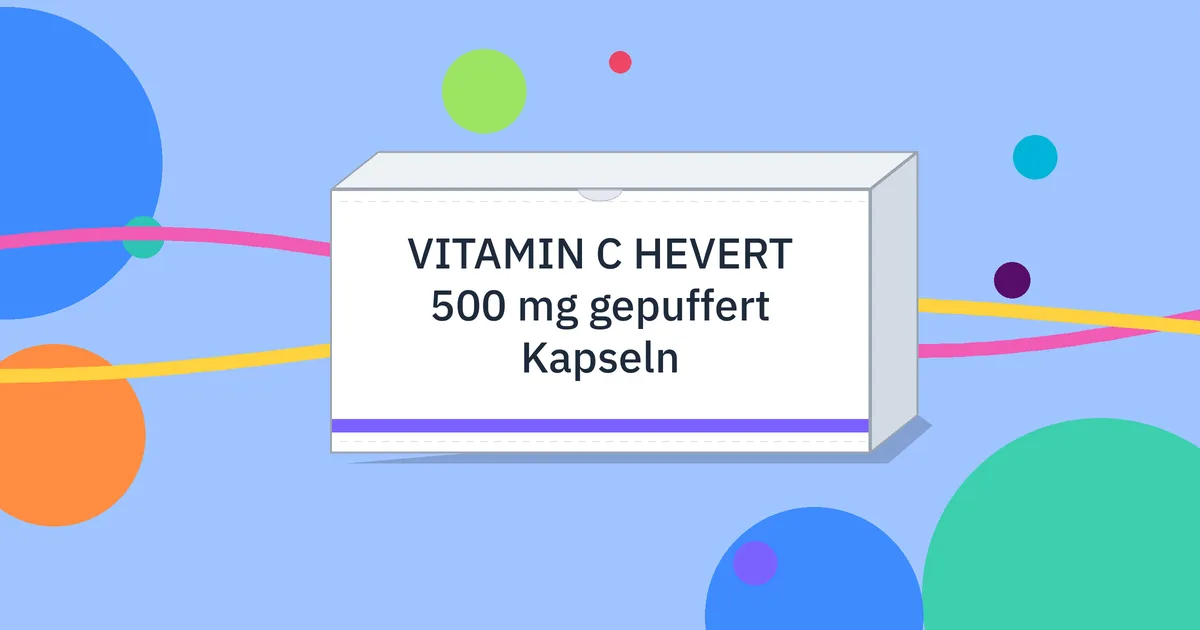 Symbolbild: Packung mit der Aufschrift VITAMIN C HEVERT 500 mg gepuffert Kapseln (PZN 18889959) – Verfügbarkeit und Bezug in Apotheken in Frankfurt am Main