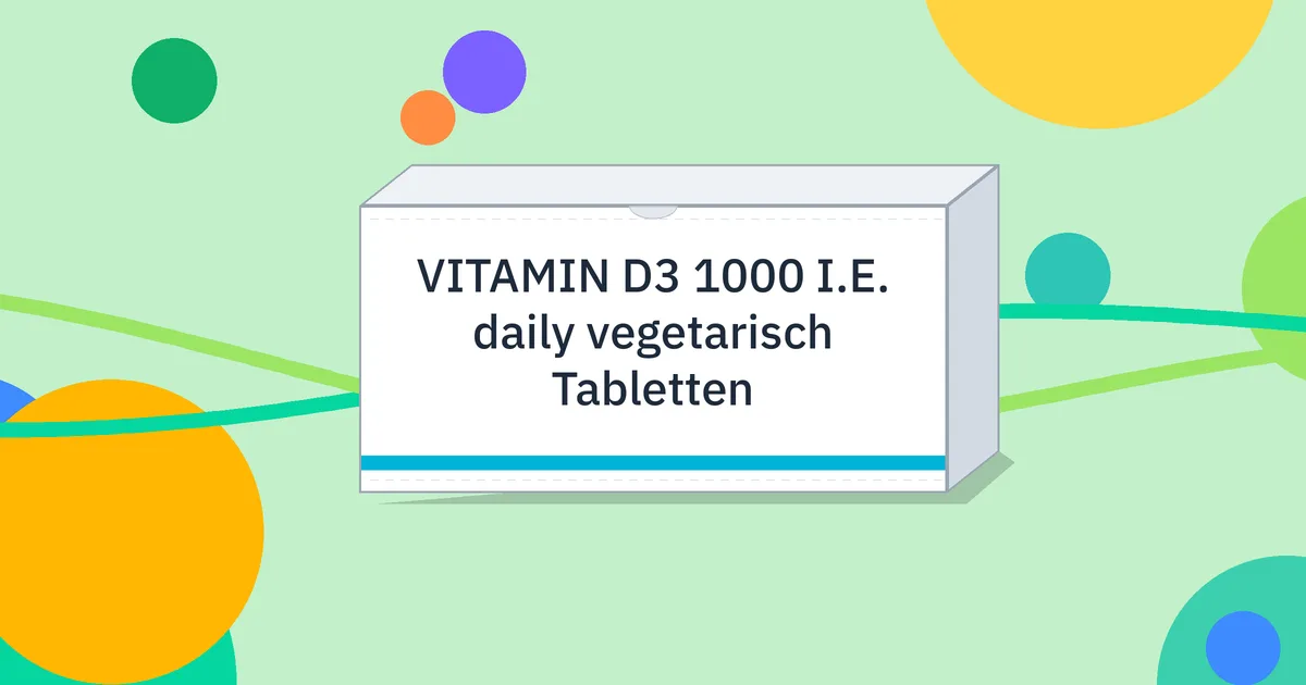 Symbolbild: Packung mit der Aufschrift VITAMIN D3 1000 I.E. daily vegetarisch Tabletten (PZN 16018657) – Verfügbarkeit und Bezug in Apotheken in Frankfurt am Main