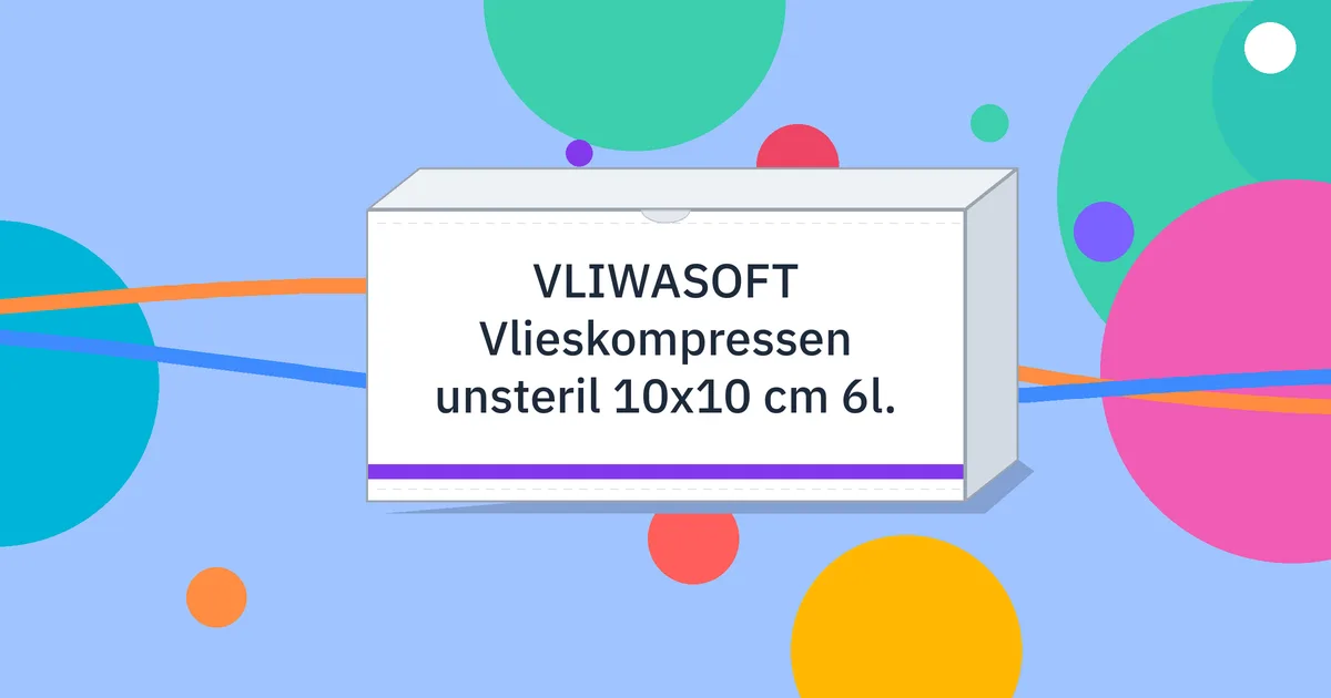 Symbolbild: Packung mit der Aufschrift VLIWASOFT Vlieskompressen unsteril 10x10 cm 6l. (PZN 16165447) – Verfügbarkeit und Bezug in Apotheken in Frankfurt am Main