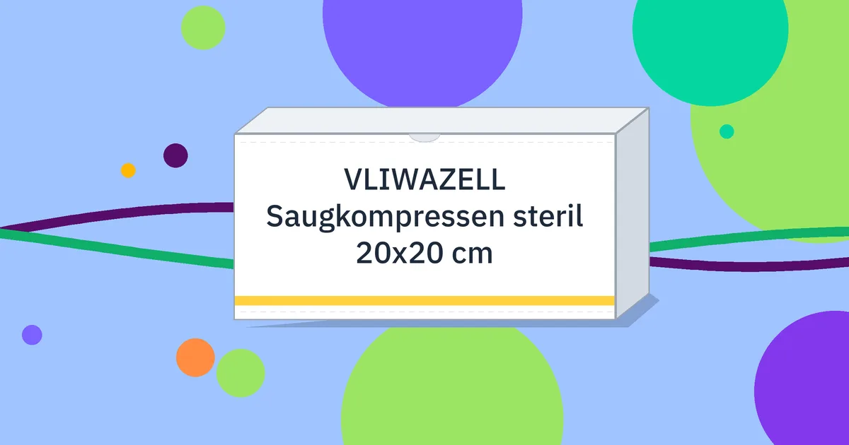 Symbolbild: Packung mit der Aufschrift VLIWAZELL Saugkompressen steril 20x20 cm (PZN 14444344) – Verfügbarkeit und Bezug in Apotheken in Frankfurt am Main