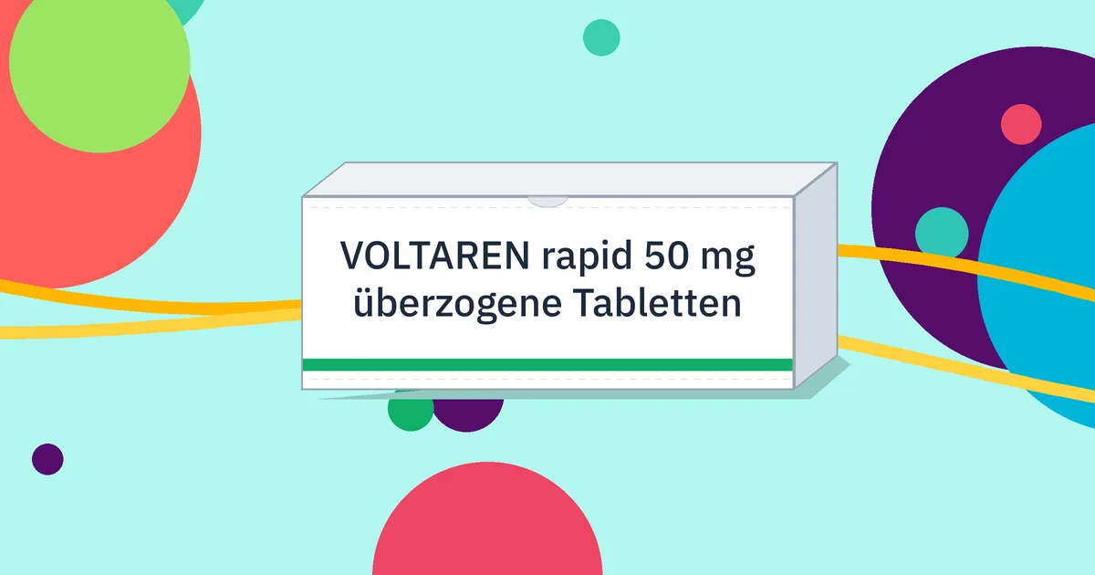 Symbolbild: Packung mit der Aufschrift VOLTAREN rapid 50 mg überzogene Tabletten (PZN 01311021) – Verfügbarkeit und Bezug in Apotheken in Frankfurt am Main