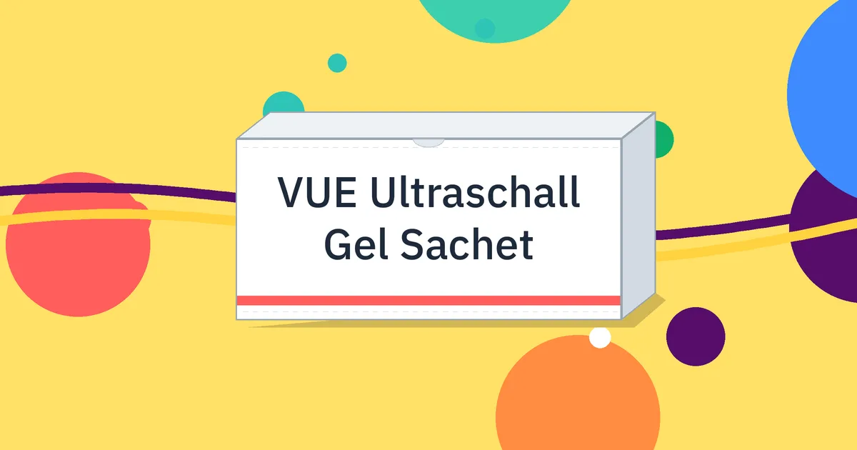 Symbolbild: Packung mit der Aufschrift VUE Ultraschall Gel Sachet (PZN 12558859) – Verfügbarkeit und Bezug in Apotheken in Frankfurt am Main