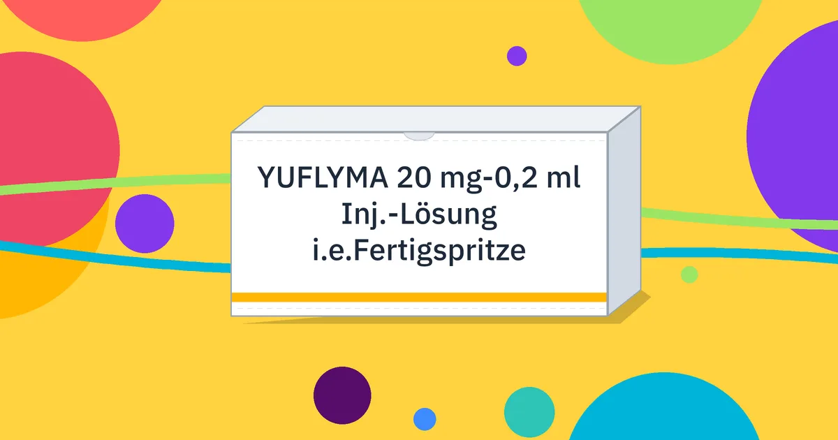 Symbolbild: Packung mit der Aufschrift YUFLYMA 20 mg-0,2 ml Inj.-Lösung i.e.Fertigspritze (PZN 16847715) – Verfügbarkeit und Bezug in Apotheken in Frankfurt am Main