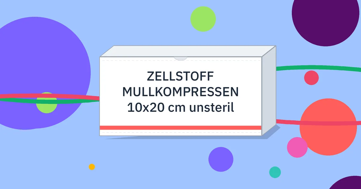 Symbolbild: Packung mit der Aufschrift ZELLSTOFF MULLKOMPRESSEN 10x20 cm unsteril (PZN 04095279) – Verfügbarkeit und Bezug in Apotheken in Frankfurt am Main