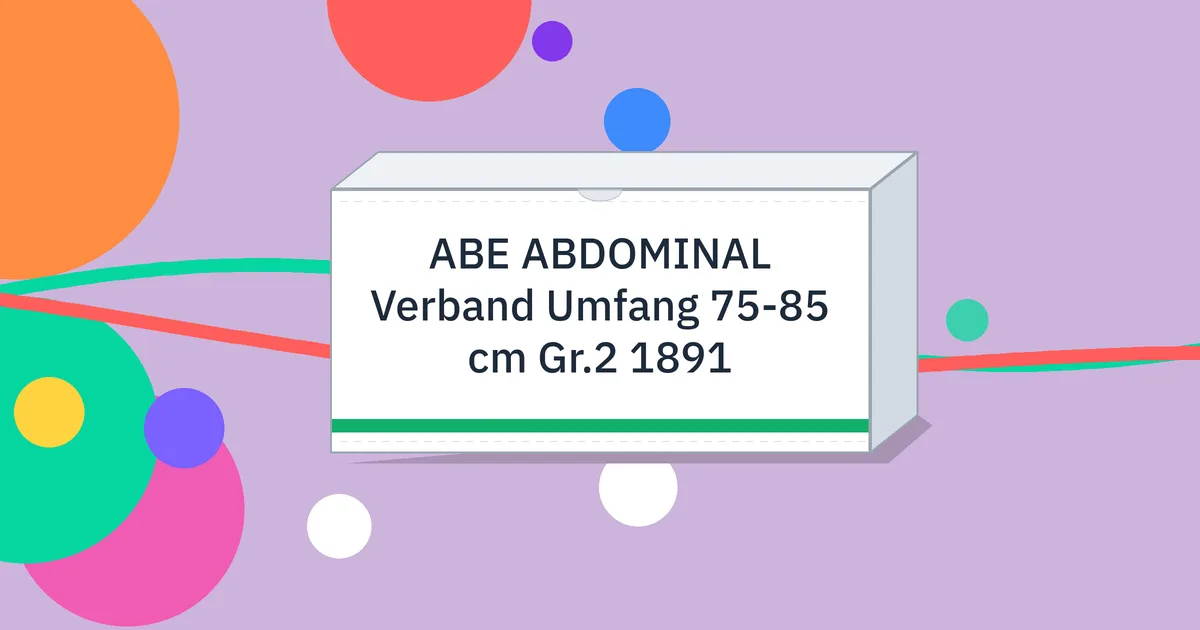 Symbolbild: Packung mit der Aufschrift ABE ABDOMINAL Verband Umfang 75-85 cm Gr.2 1891 (PZN 01363710) – Verfügbarkeit und Bezug in Apotheken in Frankfurt am Main