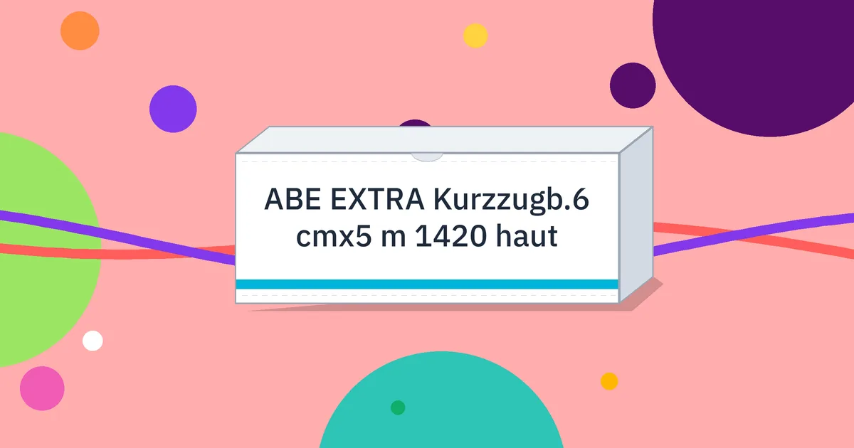 Symbolbild: Packung mit der Aufschrift ABE EXTRA Kurzzugb.6 cmx5 m 1420 haut (PZN 01364419) – Verfügbarkeit und Bezug in Apotheken in Frankfurt am Main