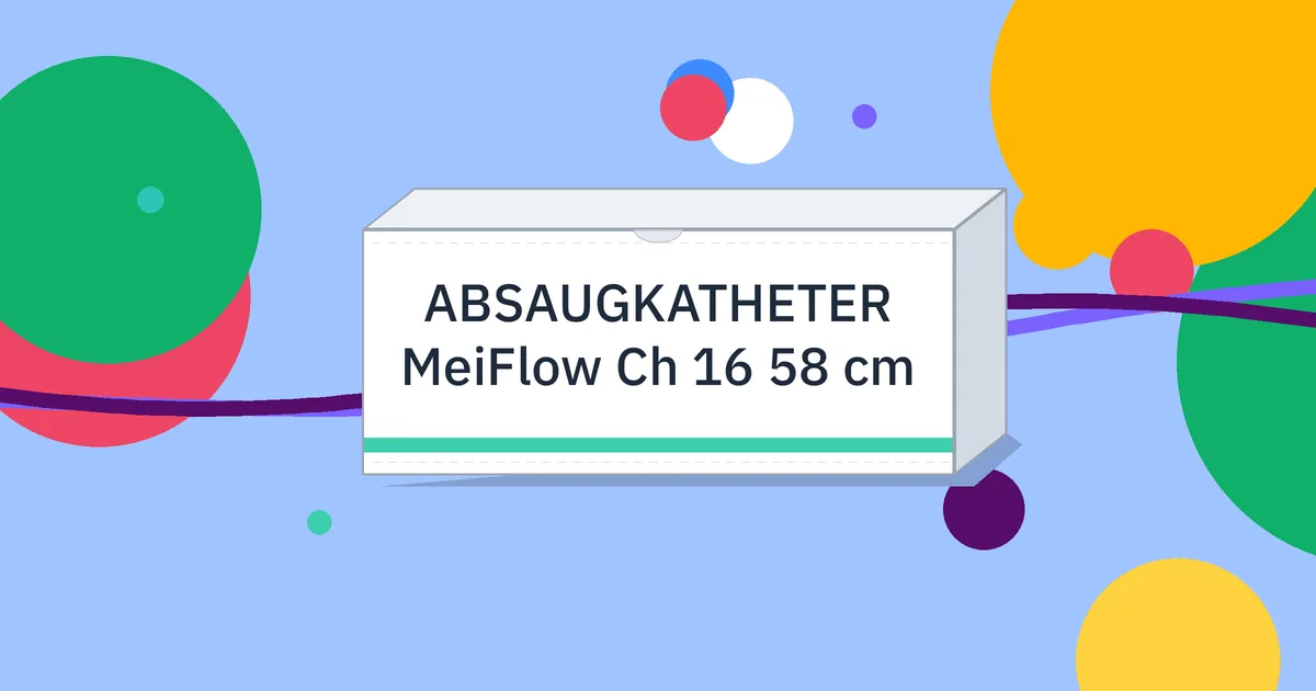 Symbolbild: Packung mit der Aufschrift ABSAUGKATHETER MeiFlow Ch 16 58 cm (PZN 19857884) – Verfügbarkeit und Bezug in Apotheken in Frankfurt am Main