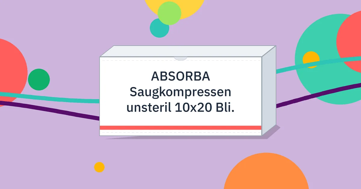 Symbolbild: Packung mit der Aufschrift ABSORBA Saugkompressen unsteril 10x20 Bli. (PZN 07573443) – Verfügbarkeit und Bezug in Apotheken in Frankfurt am Main