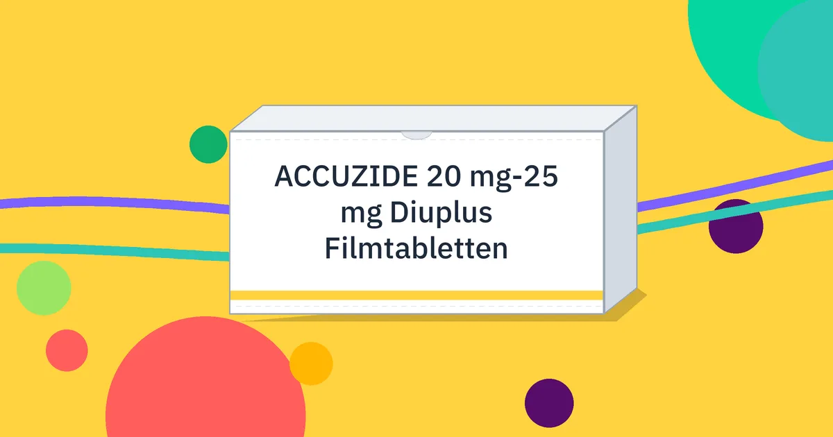 Symbolbild: Packung mit der Aufschrift ACCUZIDE 20 mg-25 mg Diuplus Filmtabletten (PZN 00923236) – Verfügbarkeit und Bezug in Apotheken in Frankfurt am Main