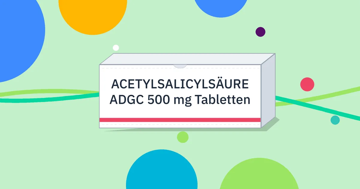 Symbolbild: Packung mit der Aufschrift ACETYLSALICYLSÄURE ADGC 500 mg Tabletten (PZN 17526410) – Verfügbarkeit und Bezug in Apotheken in Frankfurt am Main