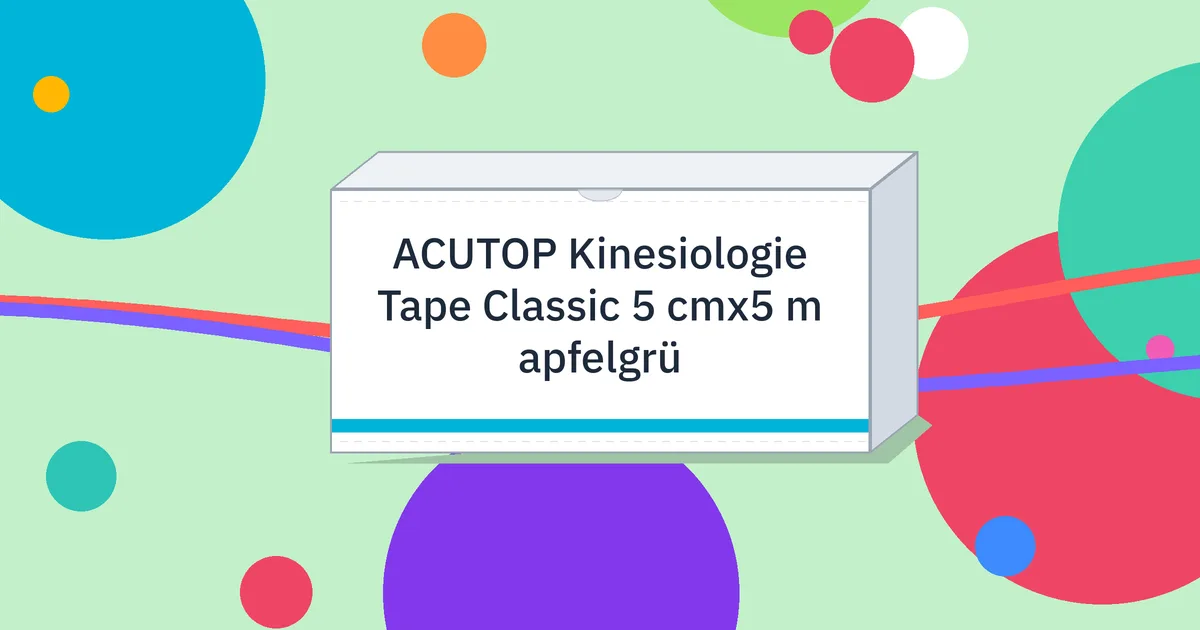 Symbolbild: Packung mit der Aufschrift ACUTOP Kinesiologie Tape Classic 5 cmx5 m apfelgrü (PZN 19344618) – Verfügbarkeit und Bezug in Apotheken in Frankfurt am Main