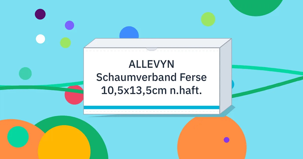 Symbolbild: Packung mit der Aufschrift ALLEVYN Schaumverband Ferse 10,5x13,5cm n.haft. (PZN 20137103) – Verfügbarkeit und Bezug in Apotheken in Frankfurt am Main